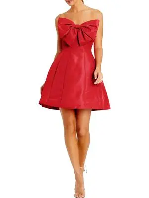 Mac Duggal Strapless Fit & Flare Mini Dress With Bow - Red