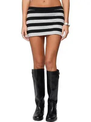 EDIKTED Kezia Striped Knit Miniskirt - Black
