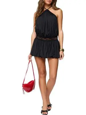 EDIKTED Aida Open Back Bubble Hem Halter Mini Dress - Black