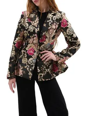 AZALEA WANG Floral Jacquard Peplum Blazer - Black Multi