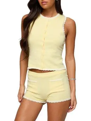 EDIKTED Leila Scallop Trim Crop Tank Top - Yellow