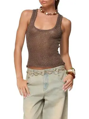 EDIKTED Eleora Sequin Knit Tank - Brown