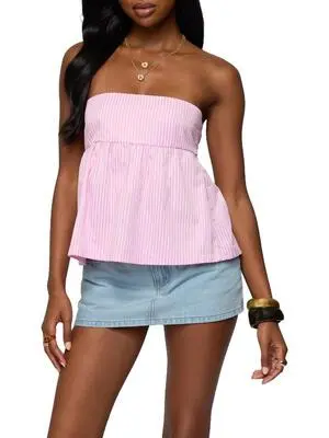 EDIKTED Maddie Stripe Strapless Babydoll Top - Light-pink