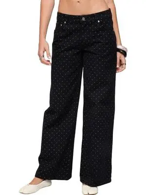 EDIKTED Misha Polka Dot Baggy Wide Leg Jeans - Black