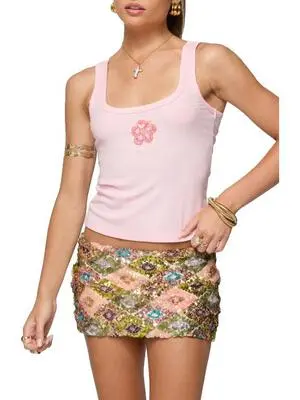 EDIKTED Beaded Rib Floral Tank Top - Light-pink