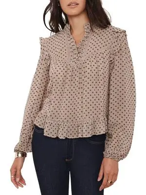 Mint Velvet Jacquard Polka Dot Blouse - Neutral