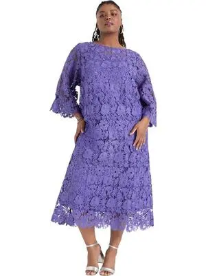 JUNE + VIE Bell-sleeve Lace Midi Dress - Blue Iris