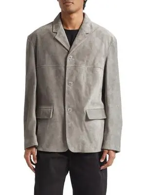LEMAIRE Single-breasted Suede Jacket - Pebble Gray