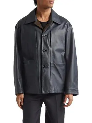LEMAIRE Leather Workwear Jacket - Asphalt