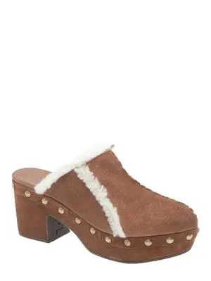 CHOCOLAT BLU Greer Genuine Shearling Platform Clog - Brown Suede
