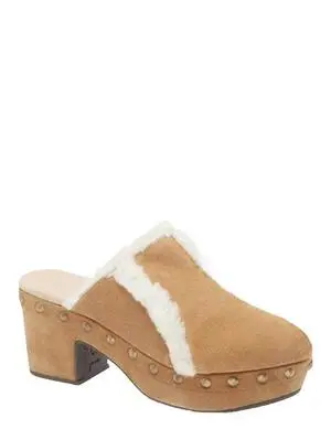 CHOCOLAT BLU Greer Genuine Shearling Platform Clog - Tan Suede