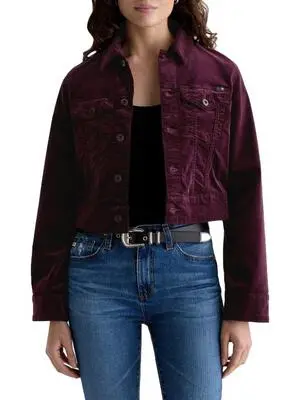 Ag Isa Crop Velvet Trucker Jacket - Winery