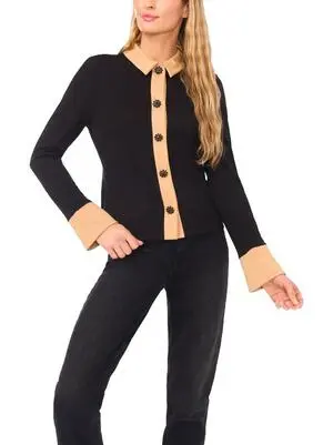 CECE DUPRAZ Crystal Button Knit Shirt - Rich Black