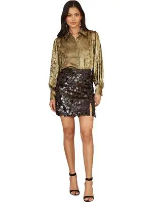YUMI Metallic Relaxed Balloon Sleeve Shirt - Gold
