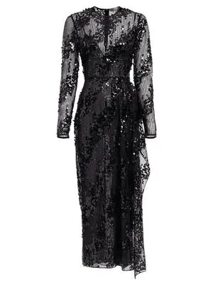 Elie Saab Sequined Midi Dress - Black