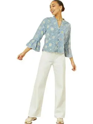 YUMI Daisy Broderie Shirt - Blue