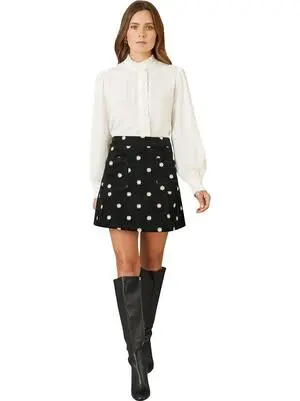 YUMI Corduroy Daisy Mini Skirt - Black