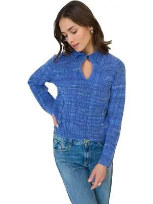 Central Park West Rayna Spacedye Open Stitch Yoke Sweater - Blue