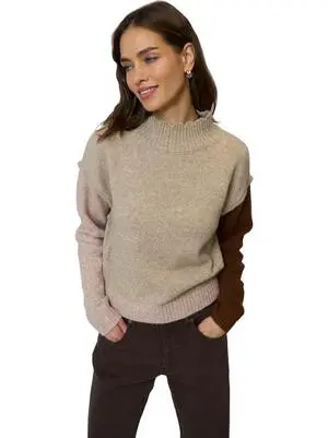 Central Park West Olivia Ruffle Turtleneck Sweater - Pink Combo