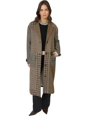 Central Park West Raven Patchwork Long Coat - Brown