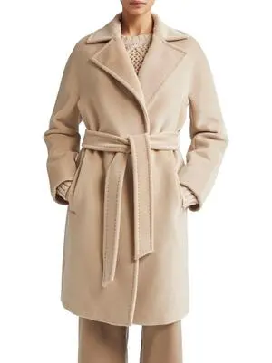 MAX MARA STUDIO Scire Belted Virgin Wool Wrap Coat - Beige
