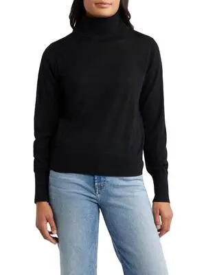 MARGARET O'LEARY Turtleneck Merino Wool Blend Sweater - Black