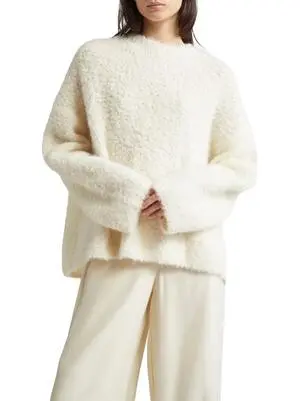 TOTÊME Boxy Bouclé Alpaca Blend Sweater - Milk