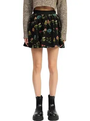 JACQUIE THE LABEL Lia Floral Embroidered Miniskirt - Black Multi