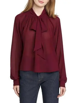 WAYF Bow Georgette Blouse - Merlot