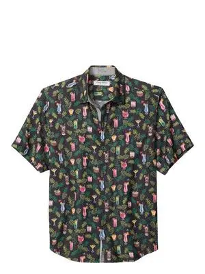 Tommy Bahama Coastal Ease Midnight Mojito Cocktail Print Islandzone® Short Sleeve Button-up Shirt - Matte Black