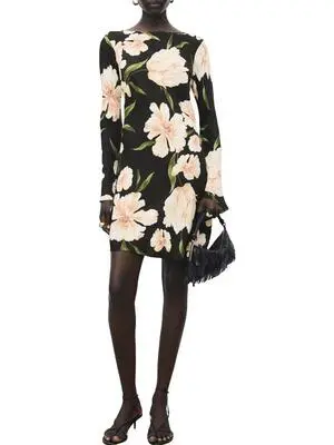 Mango Floral Long Sleeve Minidress - Black