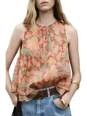Mango Floral Print Sleeveless Top - Maroon
