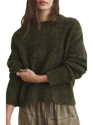 Mango Bouclé Knit Crewneck Sweater Green
