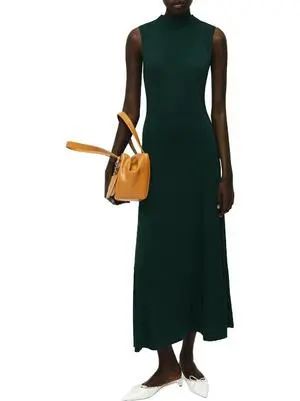 Mango Godet Sleeveless Midi Dress - Dark Green