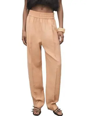 Mango Elastic Waist Lyocell-blend Straight-leg Pants - Nude