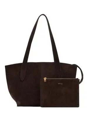 Mango Mini Suede Shopper Bag Chocolate