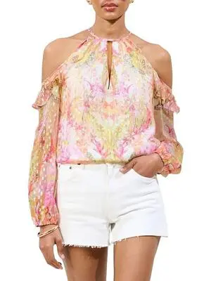 LIPSY Metallic Ruffle Clip-dot Chiffon Top - Yellow Multi