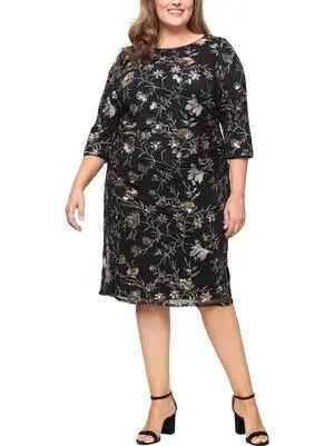 SL FASHIONS Embroidered Sequin Cocktail Dress - Black/champagne