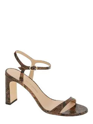 STUART WEITZMAN Babette 85 Snakeskin Embossed Ankle Strap Sandal - Espresso