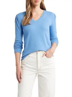 Caslon Long Sleeve Rib T-shirt - Blue Sweep