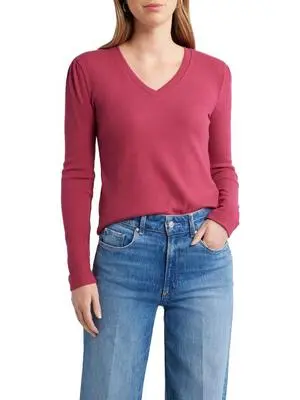 Caslon Long Sleeve Rib T-shirt - Burgundy Berry