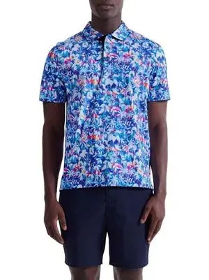 Bugatchi Hendrix Digital Abstract Floral Print Pima Cotton Polo - Classic Blue