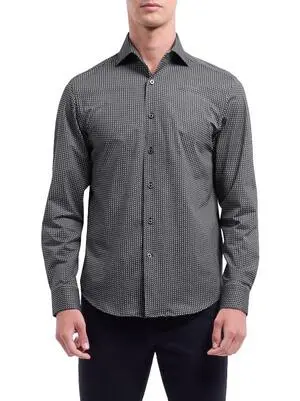 Bugatchi Devon Ooohcotton® Geo Print Button-up Shirt - Black