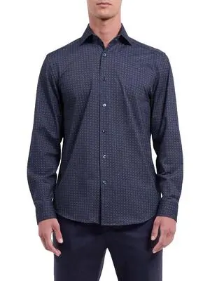 Bugatchi Devon Ooohcotton® Geo Print Button-up Shirt - Night Blue
