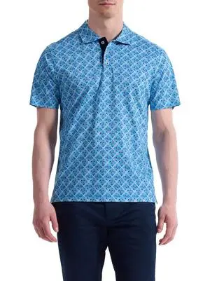 Bugatchi Hendrix Digital Floral Tile Print Pima Cotton Polo Ice