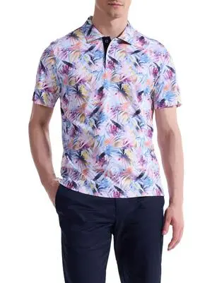 Bugatchi Hendrix Digital Abstract Palm Print Pima Cotton Polo - Pink