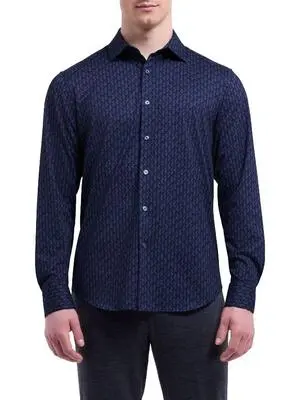 Bugatchi James Ooohcotton® Geo Print Button-up Shirt Navy
