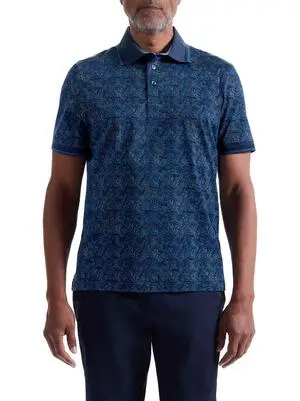 Bugatchi Vance Ooohcotton® Leaf Print Polo - Navy