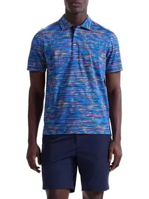Bugatchi Hendrix Digital Linear Leaf Print Pima Cotton Polo - Classic Blue