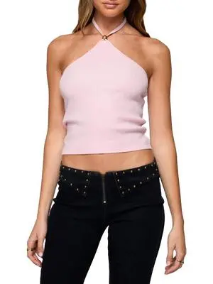 EDIKTED Hollis Crop Halter Top - Light-pink